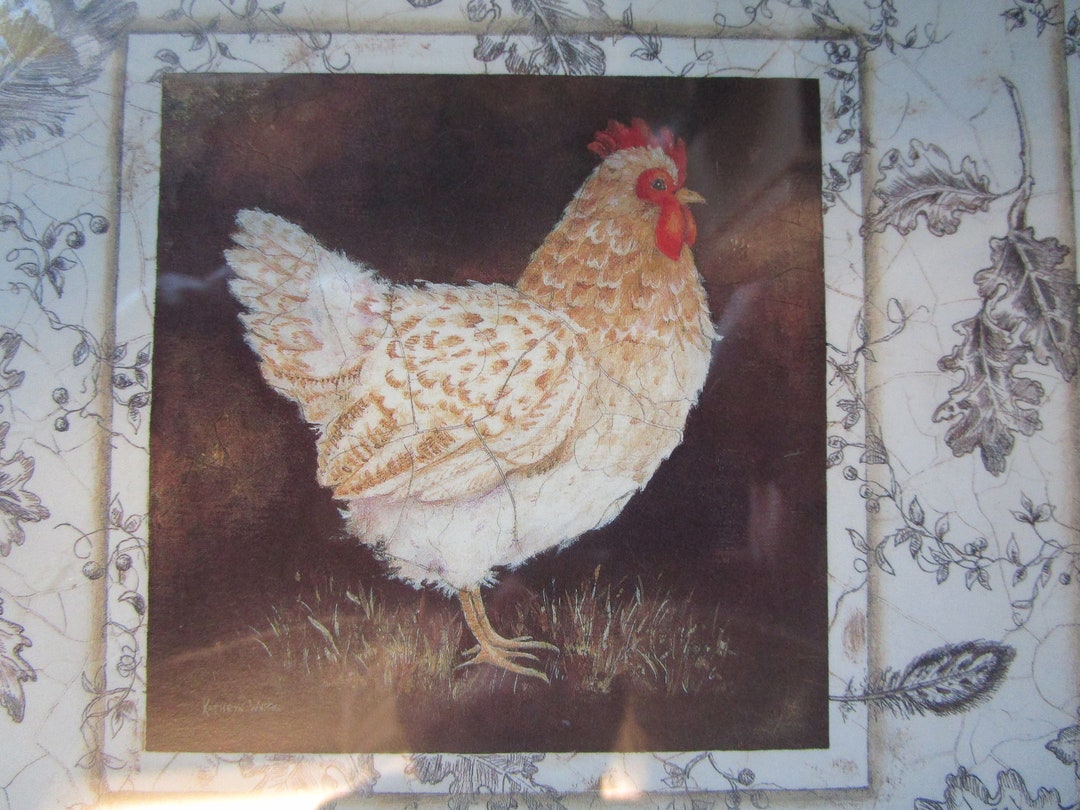 Set of Rooster and Hen Kitchen Wall ART, Rust Red Frames With Crackled ...