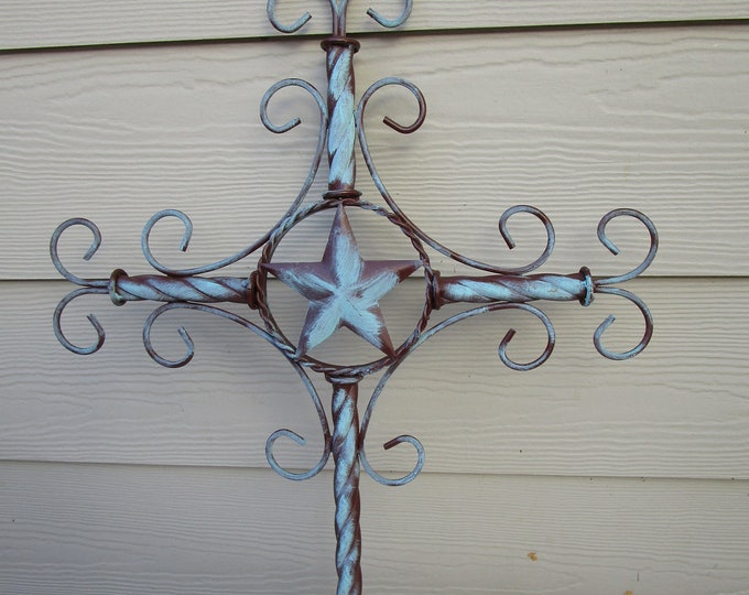 Vintage Painted, DISTRESSED, Metal Cross, for Your Kitchen or Home, or ...