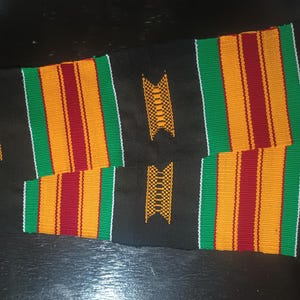African Kente Graduation Stole With Stool Symbols, Black With Gold, Red ...