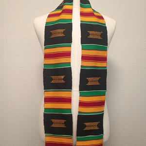 African Kente Graduation Stole With Stool Symbols, Black With Gold, Red ...