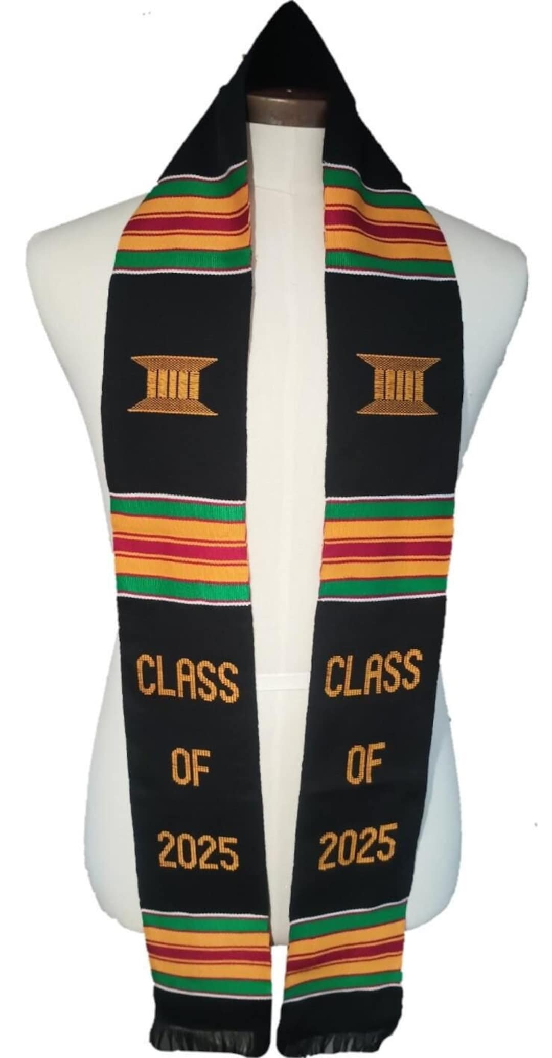 CLASS OF 2025 Black Graduation Stole Sash African Kente Cloth With Gold ...