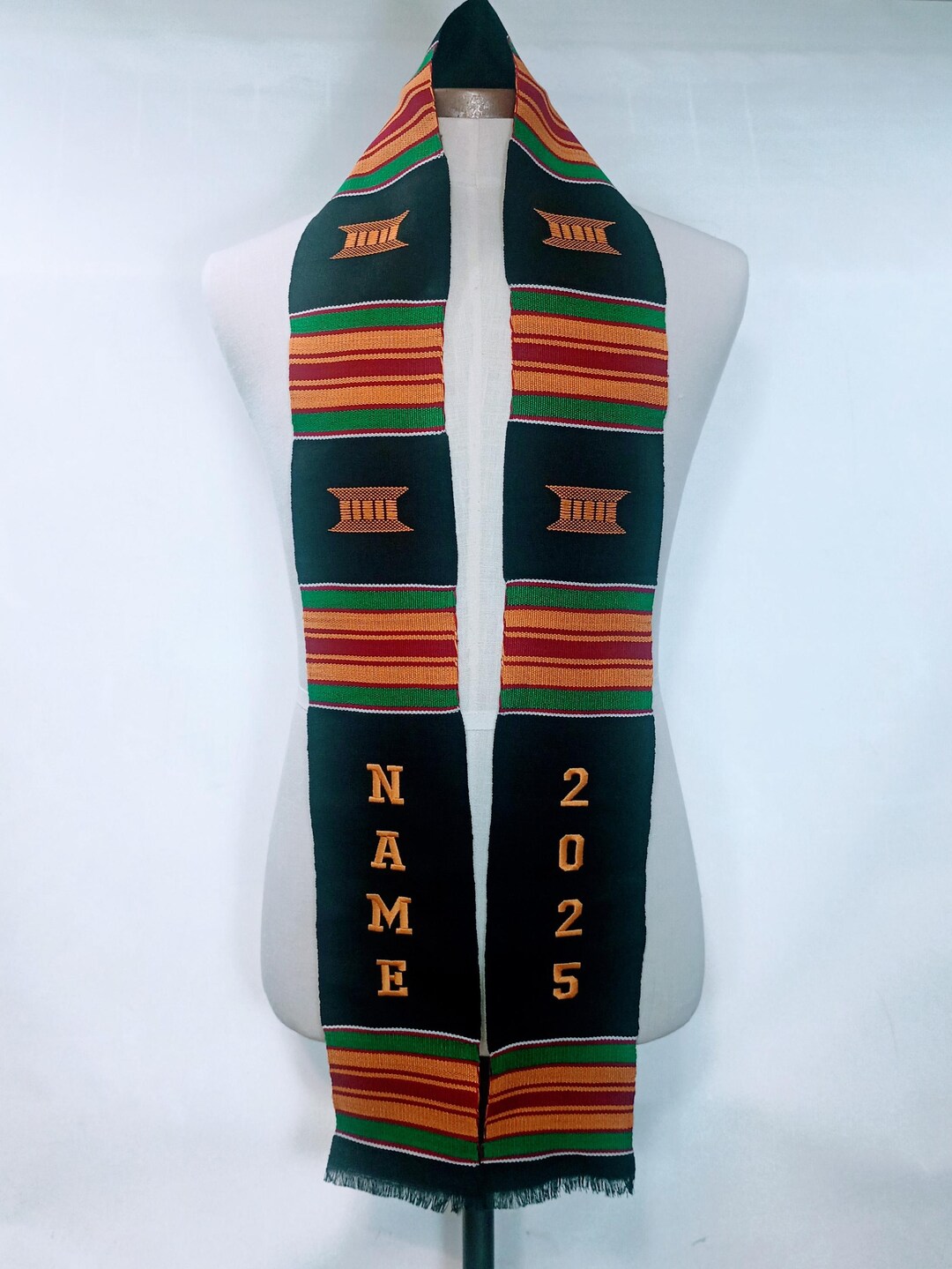 Customizable Black 2025 Graduation Kente Stole With Stool Symbols - Etsy