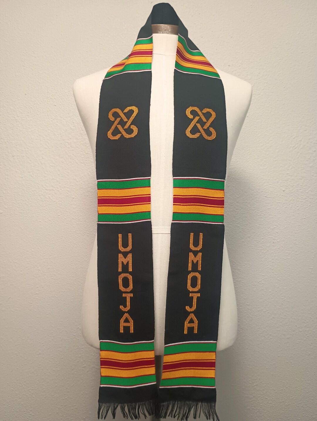 UMOJA Unity Kente Stole, Black With Gold and Green African Kente ...