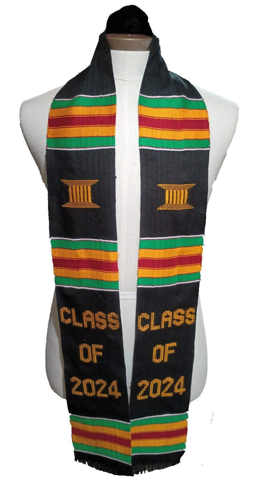 CLASS OF 2024 Black Graduation Stole Sash African Kente Cloth With Gold ...