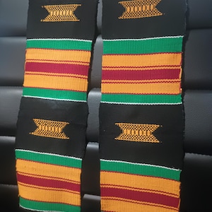 African Kente Graduation Stole With Stool Symbols, Black With Gold, Red ...