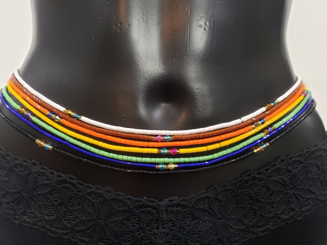 Tie-on Solid Color Czech Waist Beads With Accent Beads, 44 Inch Strands ...