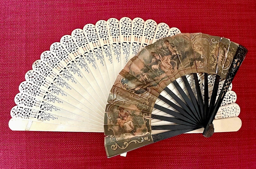Two Antique 19th Century Hand Fans Brise Fan and Doll’s Fan Very Rare ...