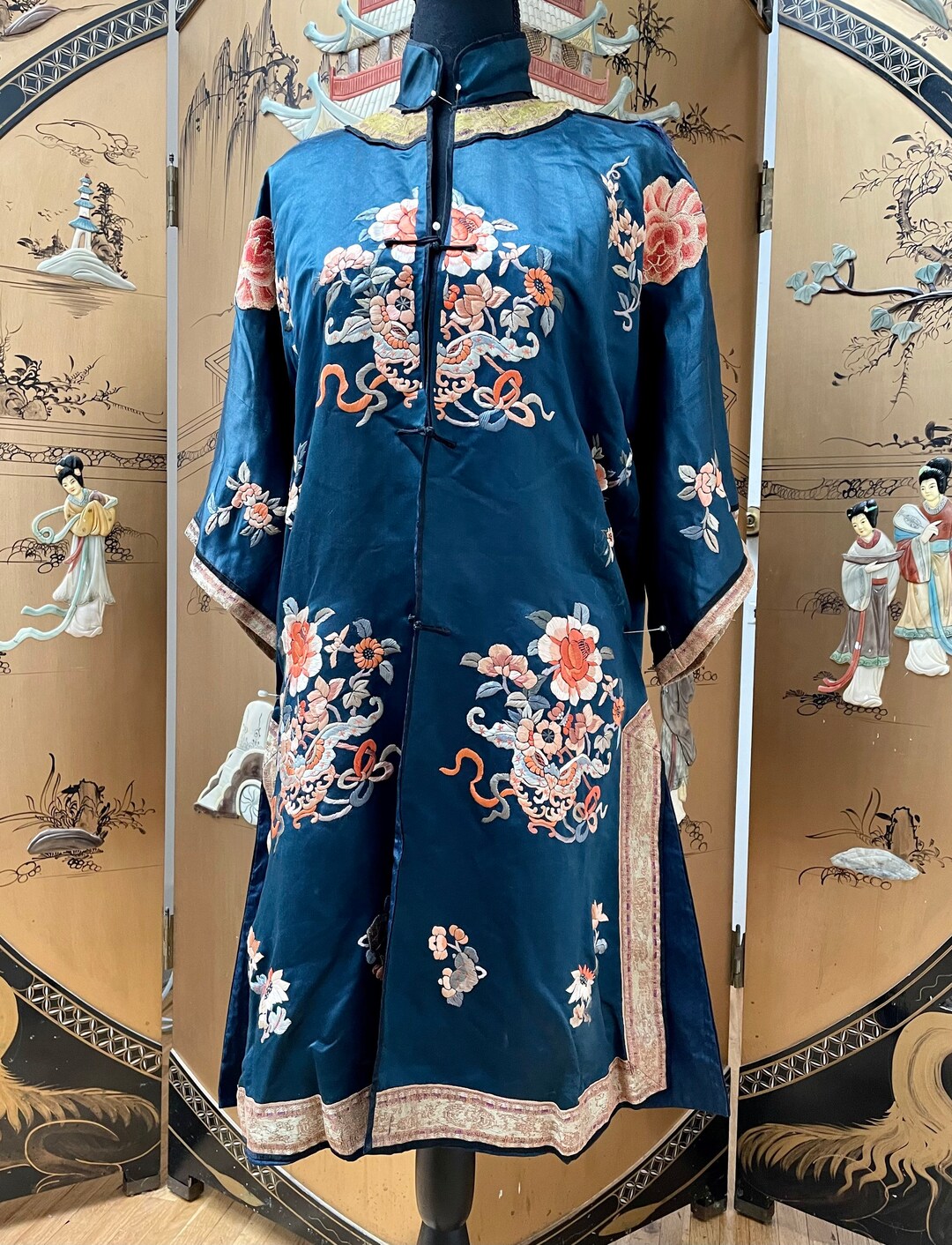 Antique 19th Century Chinese Qing Dynasty Embroidered Robe Silk ...