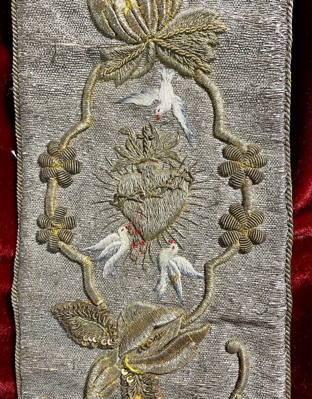 Splendid Antique Maniple Stole Religious Vestmen Gold Bullion Silk ...