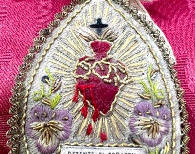 Antique 19th Century Sacred Heart Exvoto Reliquary Amulet Detente ...