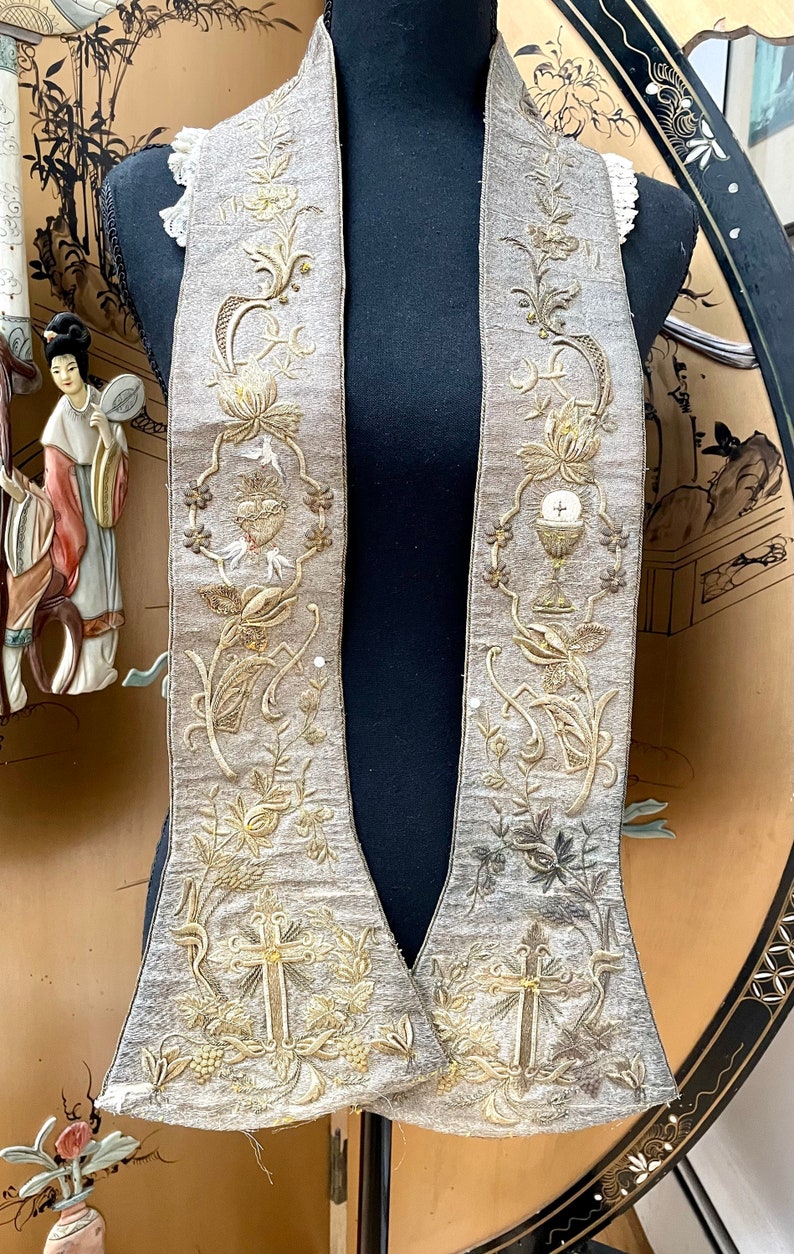 Splendid Antique Maniple Stole Religious Vestmen Gold Bullion Silk ...