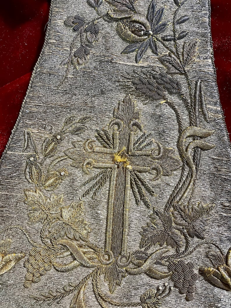 Splendid Antique Maniple Stole Religious Vestmen Gold Bullion Silk ...