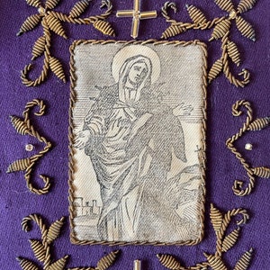 Antique 18th Century Xylograph Embroidered Scapular Detente Reliquary ...