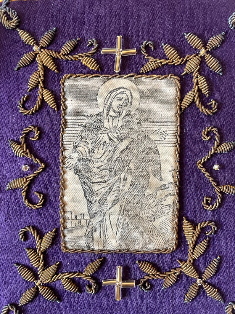 Antique 18th Century Xylograph Embroidered Scapular Detente Reliquary ...
