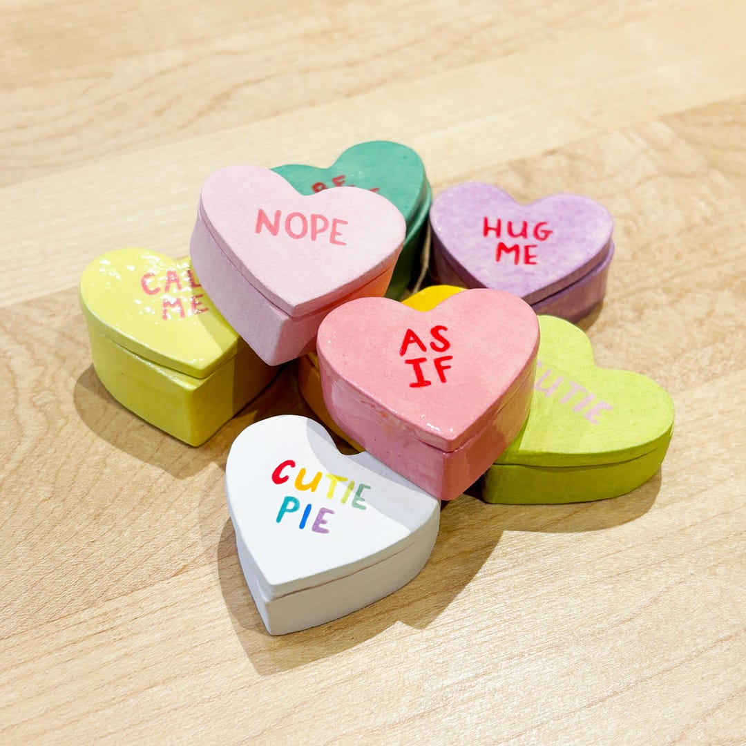Conversation Heart Trinket Box - Valentine's Heart Candy - Ceramic ...