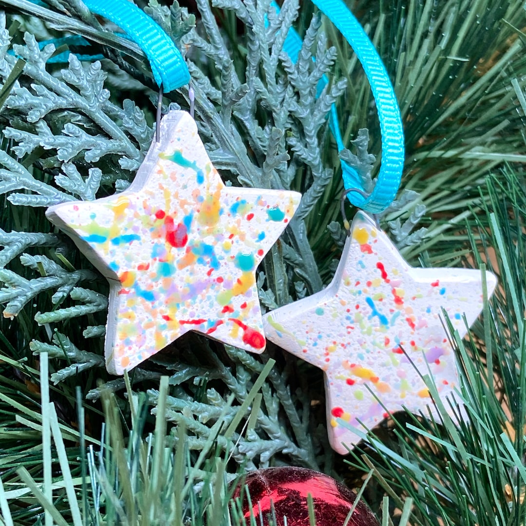 Mini Paint Splatter Star Christmas Ornament - Ceramic Piece - Handmade ...
