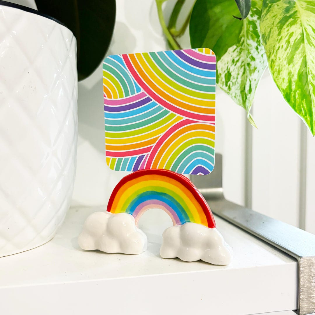 B-grade - Rainbow Picture Holders/desk Tchotchke - Ceramic Piece - Hand ...