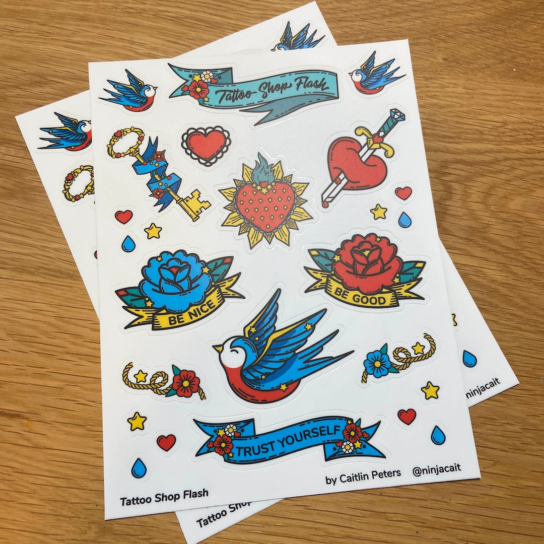 Sticker Sheet 6x8" - Tattoo Shop Flash - Vinyl, Matte Coated - Die-cut ...
