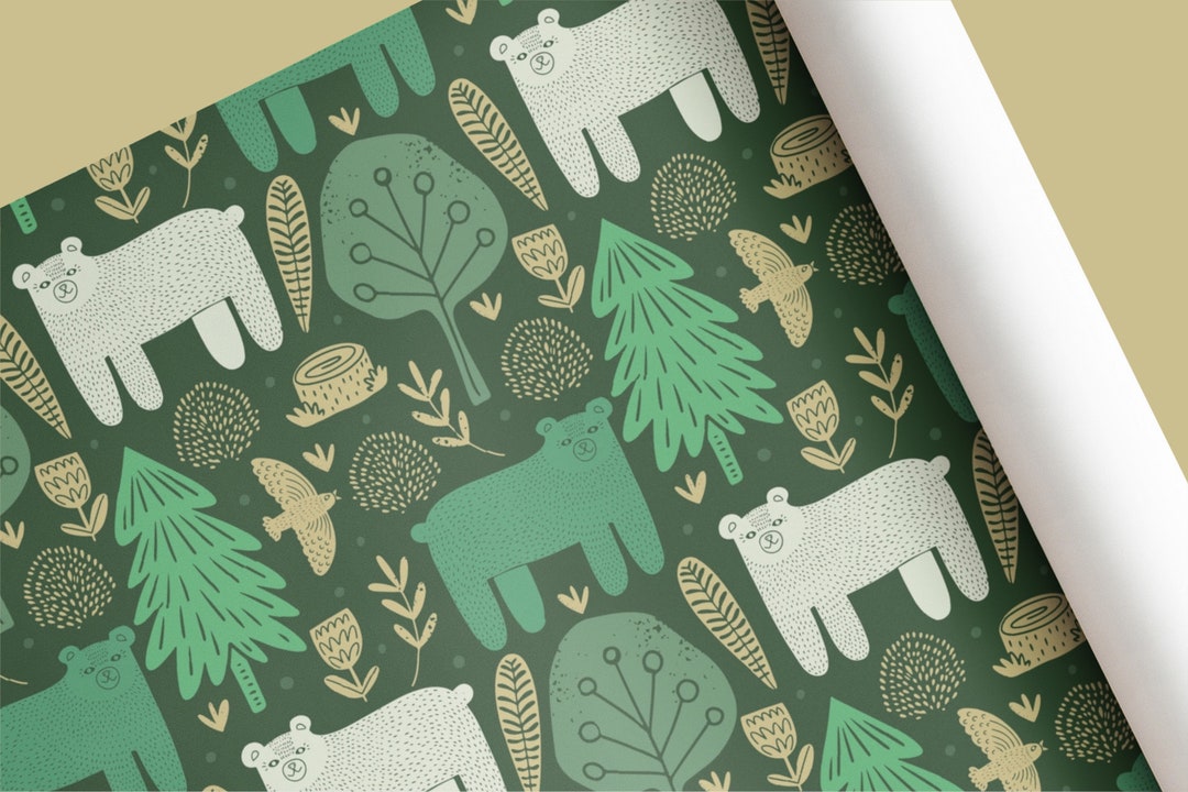 Wrapping Paper: Bears & Birds in the Forest Cute Woodland Animal Gift ...