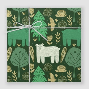 Wrapping Paper: Bears & Birds in the Forest Cute Woodland Animal Gift ...