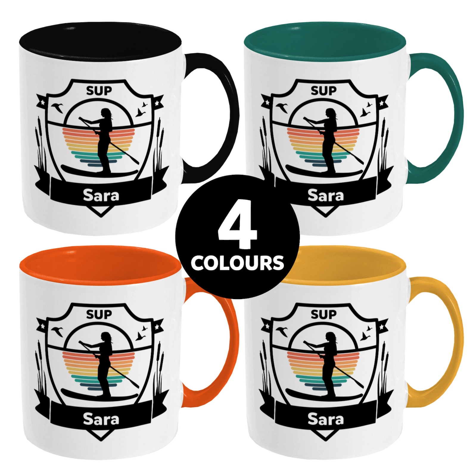 Personalised SUP Mug for Her Stand up Paddle Boarding Two Tone Ceramic ...