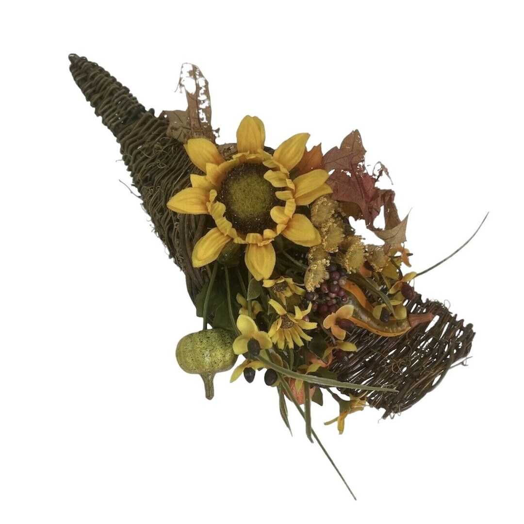 Wicker Cornucopia Basket Horn of Plenty Footed or Hang Thanksgiving ...