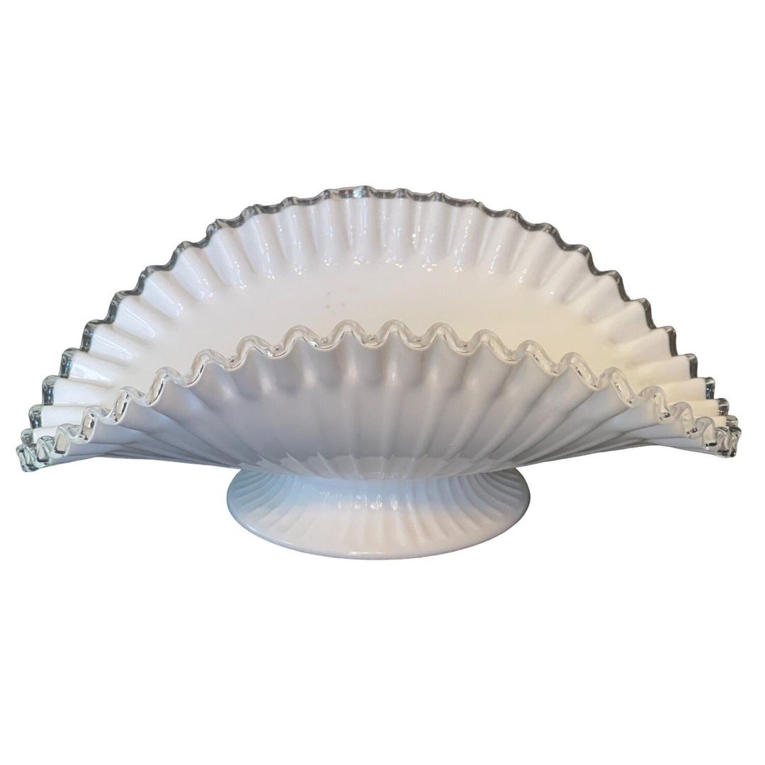Fenton Silver Crest Milk Glass Banana Fruit Bowl Footed 12" X 5 ...
