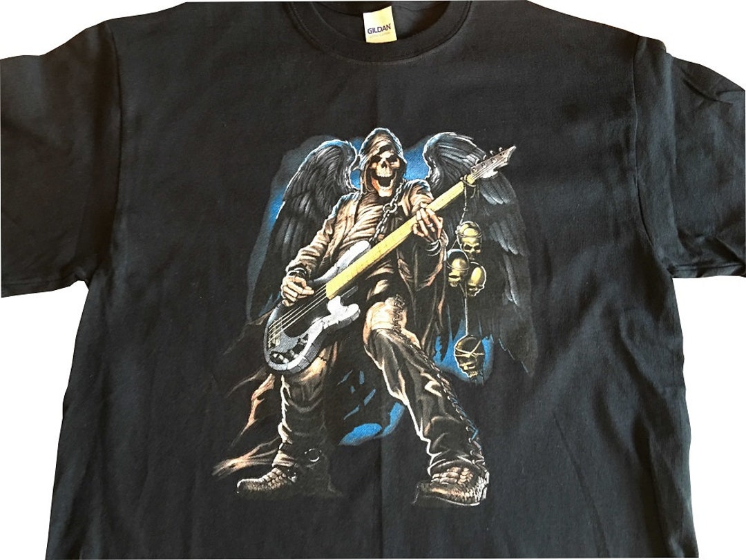 Music T Shirt, Skeleton Axeman Bass Guitar Rocker, (sweatshirt, Hoodie ...