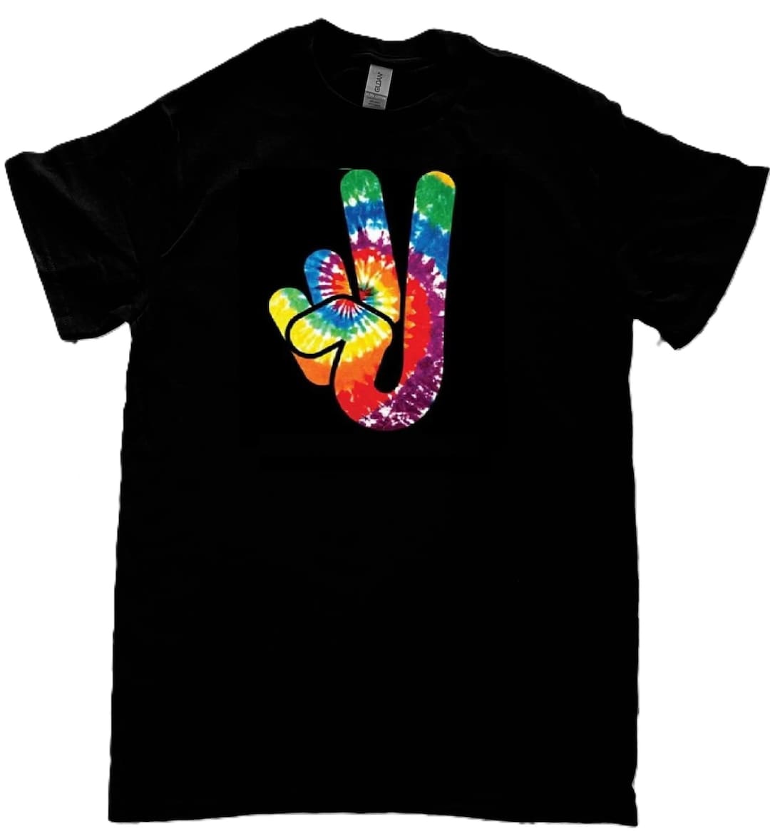 Rainbow Peace Sign Hand T Shirt, Tie Dye Peace Symbol Fingers ...