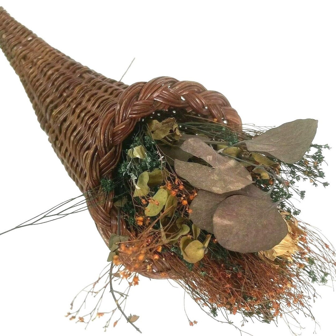 Rustic Wicker Cornucopia Basket Horn of Plenty Thanksgiving Dried ...