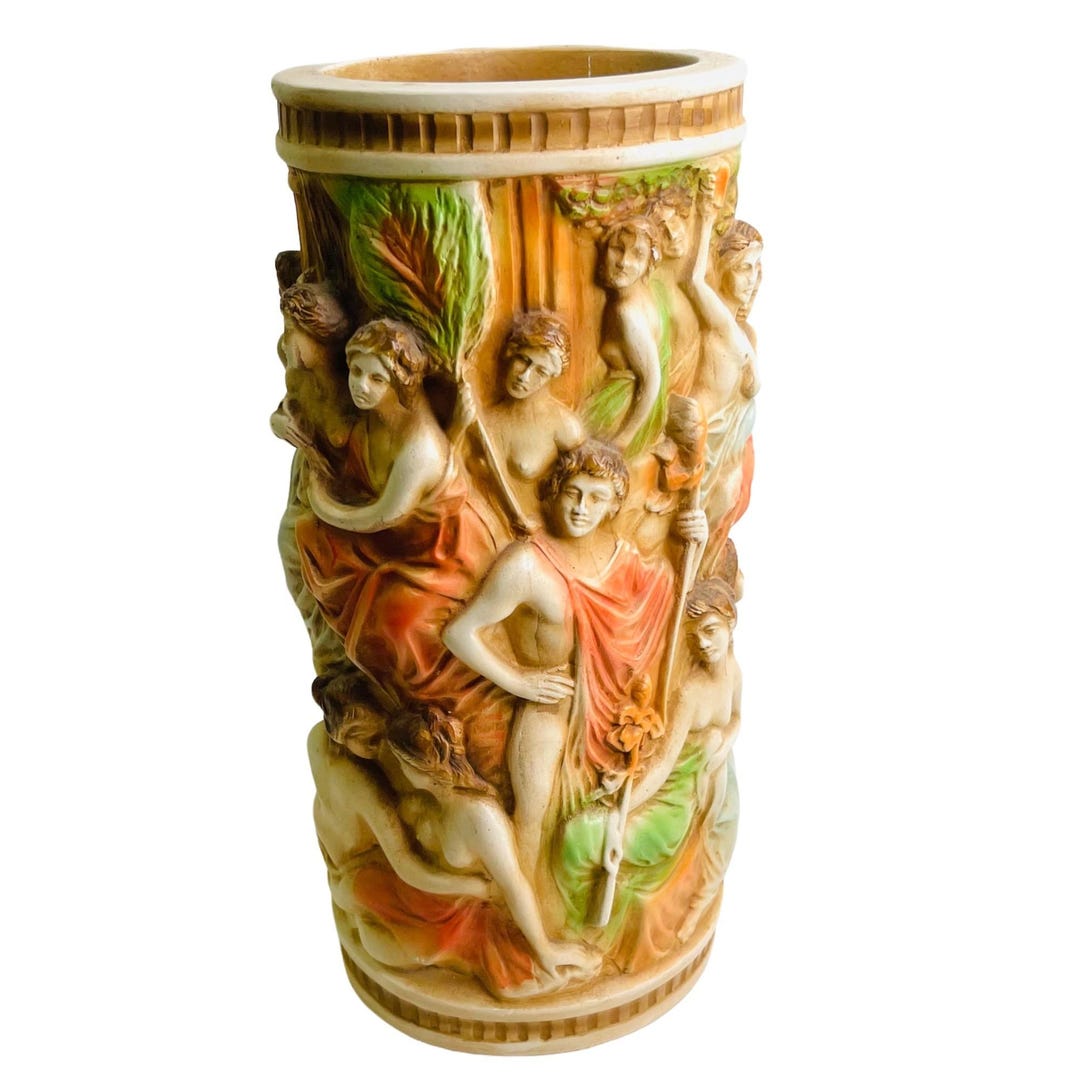 Vintage Chalkware Vase Roman Bath Garden or Bacchanalian Festival 11" X ...