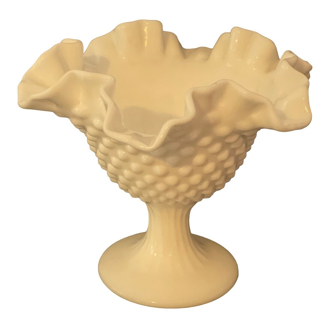 Fenton Candlestick Holder Hobnail White Milk Glass Ruffle Footed ...