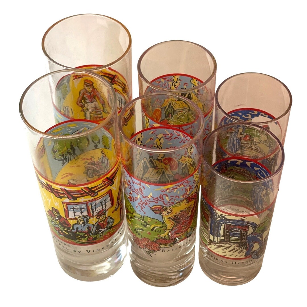 Cocktail Glass Set Vincent Van Gogh Spirits Art Painted Glass 6 Vintage ...