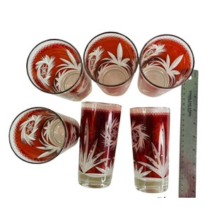 Vintage Dominion Glass Set Ruby Red Flash Atomic Pinwheel 70's Rare MCM ...