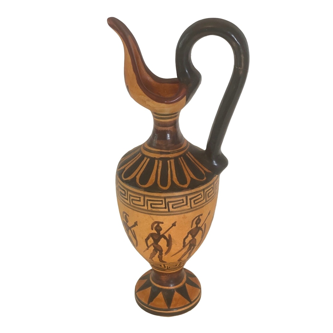 Greek Pitcher Vase Ewer Hand Painted Terracotta Pottery Signed A ...
