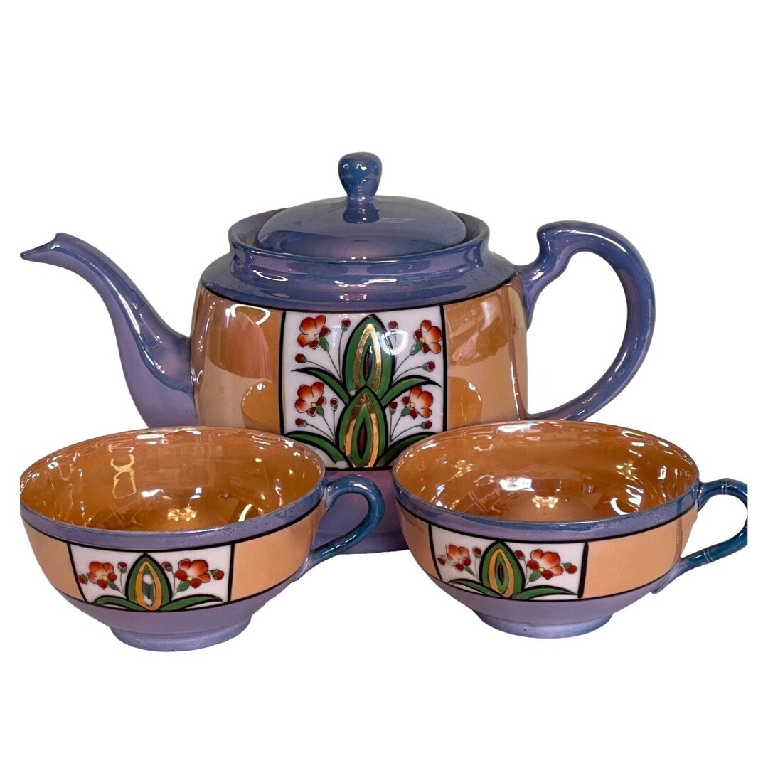 Vintage Lusterware Teapot and Tea Cups Hand Painted in Japan - Etsy