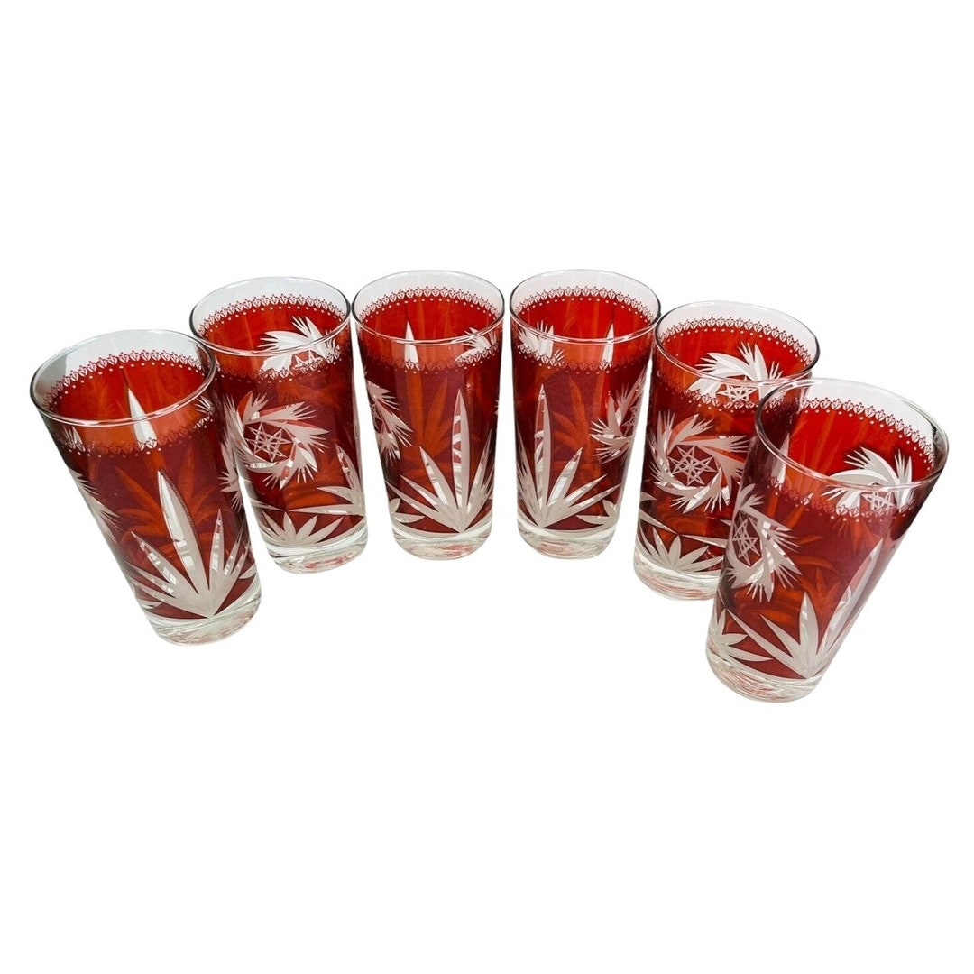 Vintage Dominion Glass Set Ruby Red Flash Atomic Pinwheel 70's Rare MCM ...