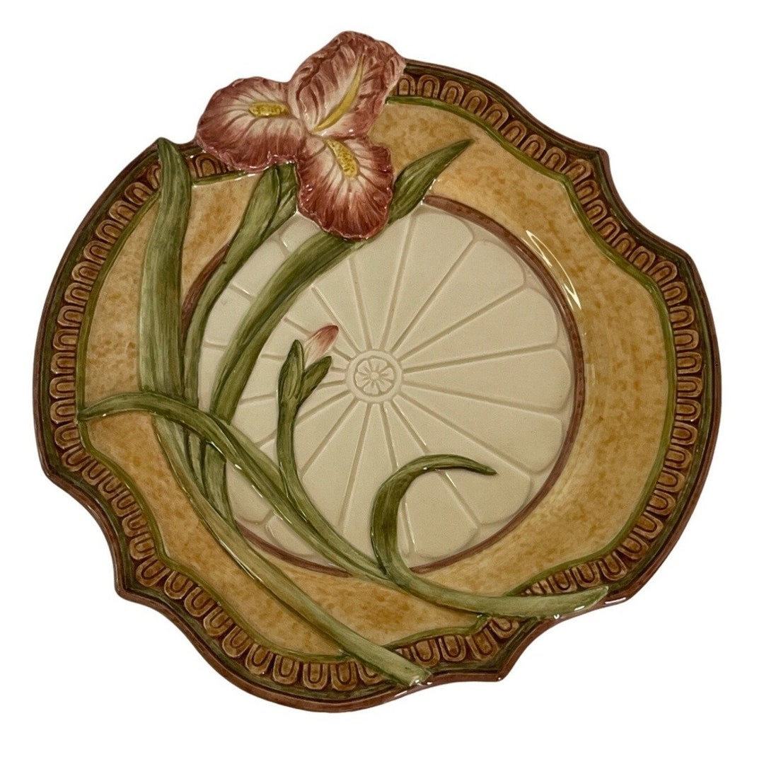 Fitz and Floyd Mediterranean Iris Plate 3D Bas Relief Vintage ...
