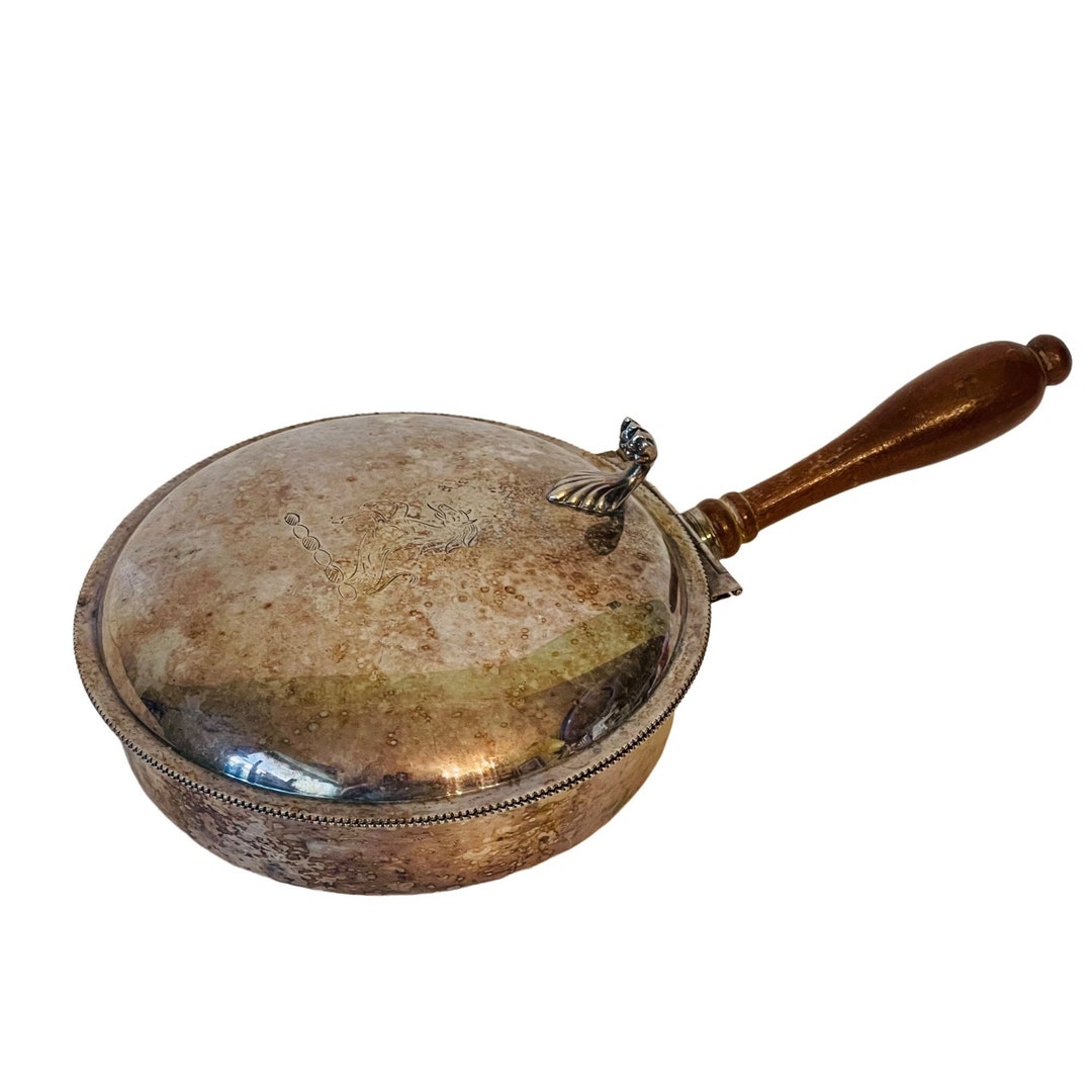 Vintage Silver Plate Silent Butler Pan With Engraved Lion Crest 10.25 X ...