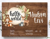 Woodland Birth Stat Sign Custom Wood Sign Nursery Decor | Etsy