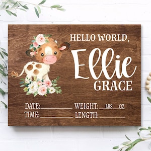 Baby Cow Birth Stat Sign, Custom Wood Sign, Nursery Decor, Name ...