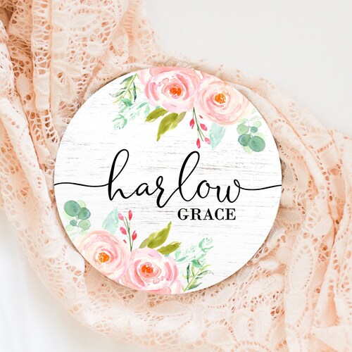 Green Floral Round Baby Sign Personalized Name Newborn - Etsy