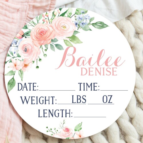 Green Floral Round Baby Sign Personalized Name Newborn - Etsy