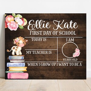Cow Back to School Sign, First Day of School Sign, Reusable School Sign ...