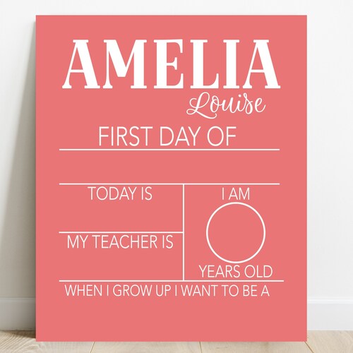 Editable Pink First Day of School Chalkboard Sign Reusable - Etsy