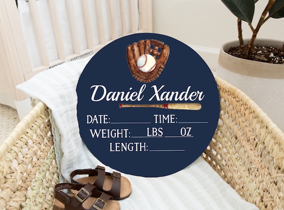 Baseball Birth Stat Sign Baby Name Sign Round Wooden | Etsy