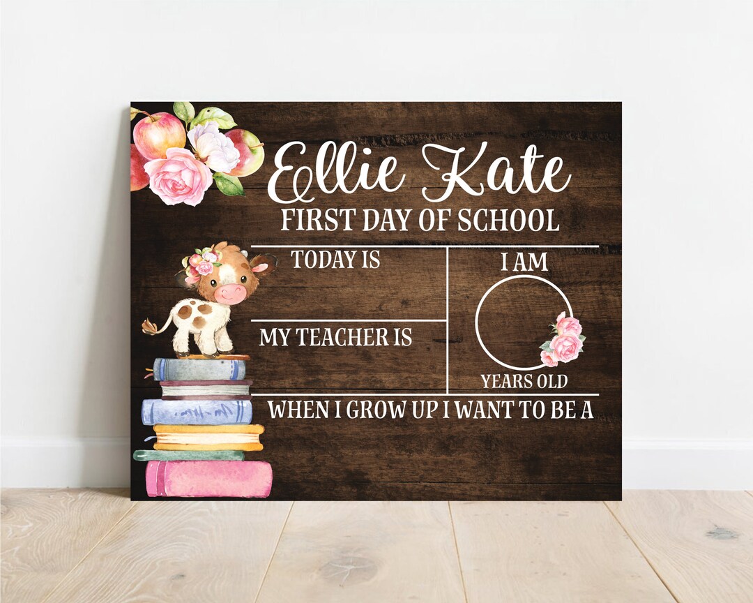 Cow Back to School Sign, First Day of School Sign, Reusable School Sign ...