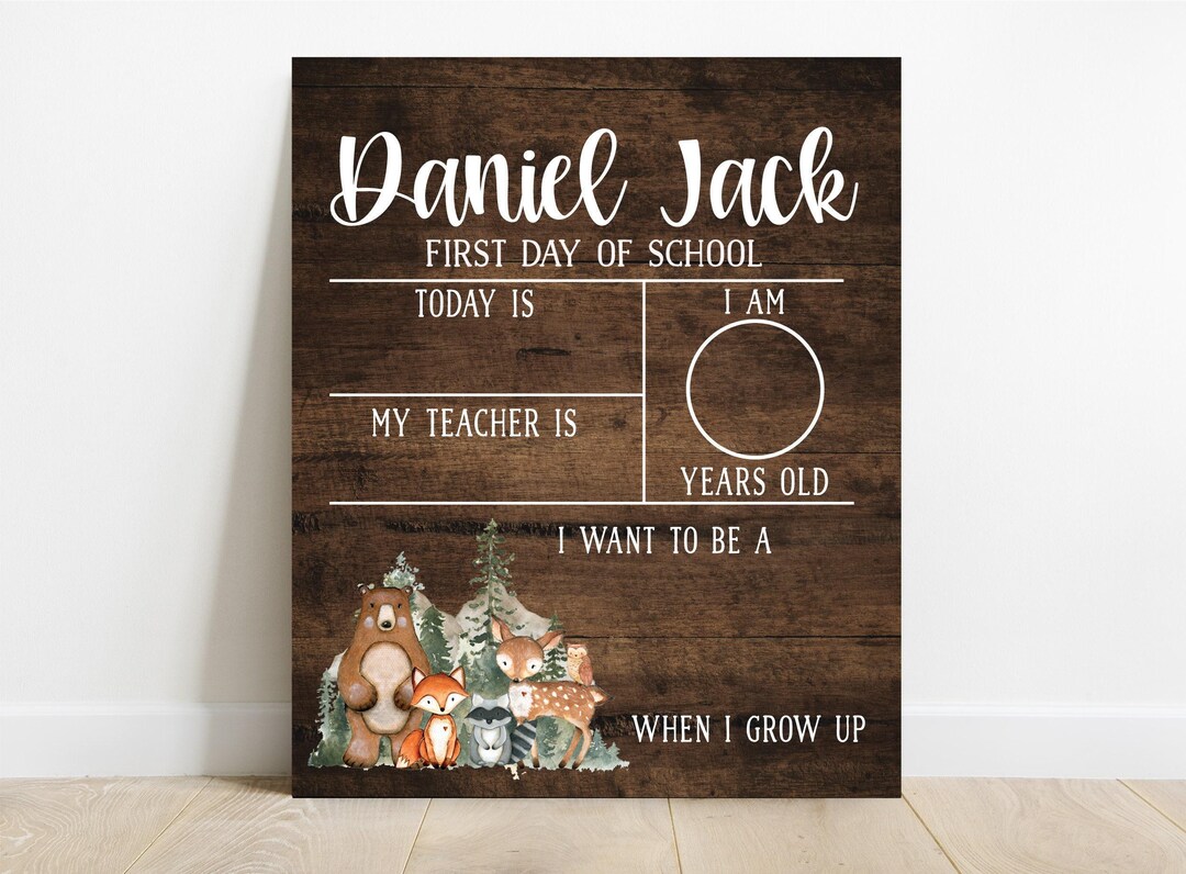 Woodland Back to School Sign, First Day Of School Sign, Reusable School ...