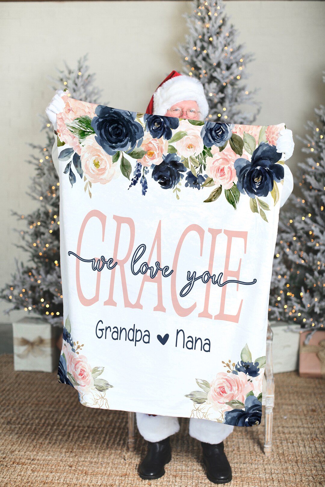 Personalized Message Blanket, Christmas Gift, Floral Style Blanket ...