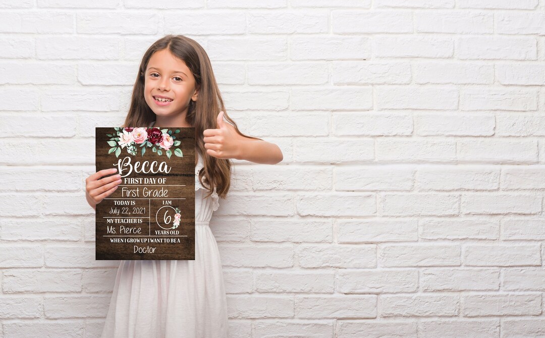 Floral First Day of School Sign, Back to School Sign, Reusable School ...